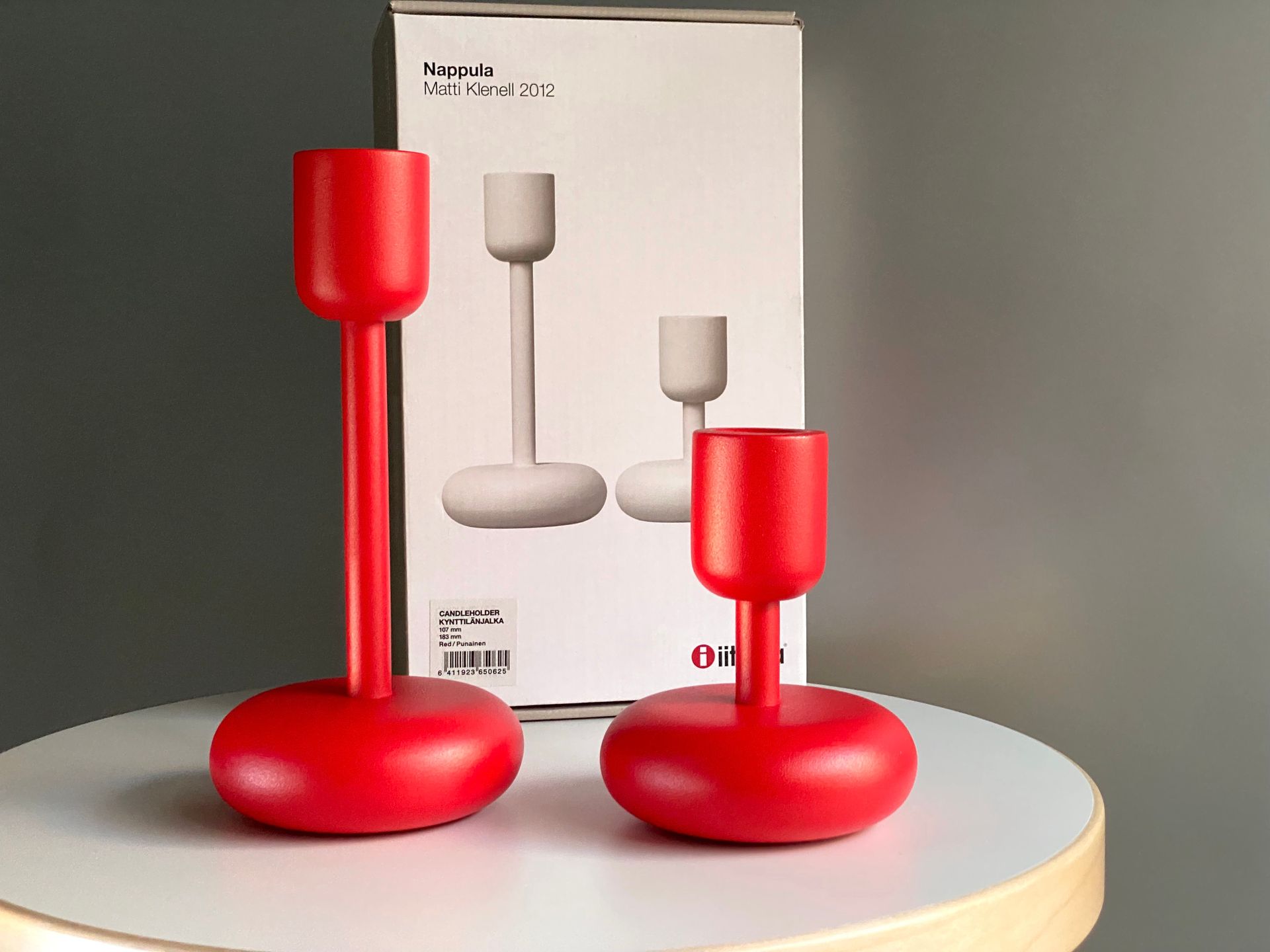 Iittala Nappula candleholder, red, set of two, 107 mm & 183 mm. Brand ...