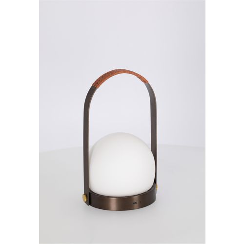 Carrie LED table lamp, bronzed brass - leather | Franckly